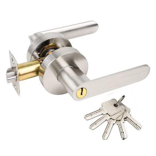 【5鍵付き】45°ドアを開けレバーハンドル錠アルミニウム合金の主体適用扉厚:30-50mmラッチは60mmあるいは70mmに調整可能 【サイズ】フェイスプレート直径:65mm;ハンドルの長さ:120mm 【特徴】レバーハンドル錠は鍵が付く室...