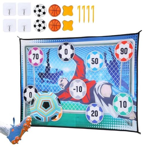 【2 in 1遊び方】この布製ターゲットは2種類の遊び方があります。一つはサッカーシュートで、もう一つはダーツです。ターゲットには、様々な数字と点数が印刷されており、それにより、友達や家族と一緒に試合をすることができます。 【ダーツ6個&a...