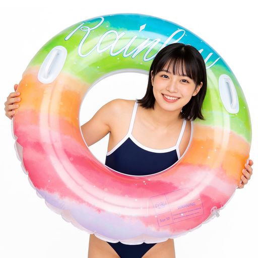 【カラフル浮き輪】夏のプールや海で、虹のような魅力を放つ浮き輪が登場!その美しい虹色の外観は、まるで夏の空にかかる虹をそのまま浮き輪にしたかのようです。青、緑、ピンクなどの色が自然に溶け合い、「Rainbow」という英語の文字が大きく浮かび...