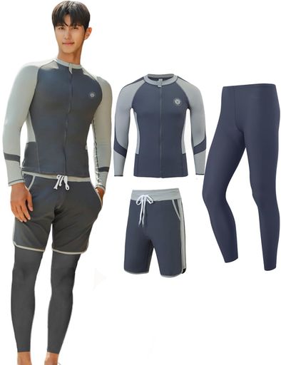 3点セット:長袖ラッシュガード+サーフパンツ+レギンス。 最適の機能性ラッシュガード、ストレッチ性に優れ、どんな動きにも最適なフィット感。 吸汗速乾通気のラッシュガード生地、激しい運動の後もさらっとした着心地! 日焼け対策:紫外線対策もばっ...