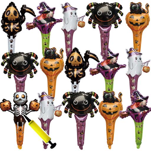 ハンド バルーン セット内容: ハロウィンテーマの可愛いバルーンスティック15本セット(スパイダー、パンプキン、ゴースト、魔女デザイン) 空気入れ付き。風船の特殊性から、予備の風船を3つ用意しています デザイン: 黒いスパイダー、オレンジの...