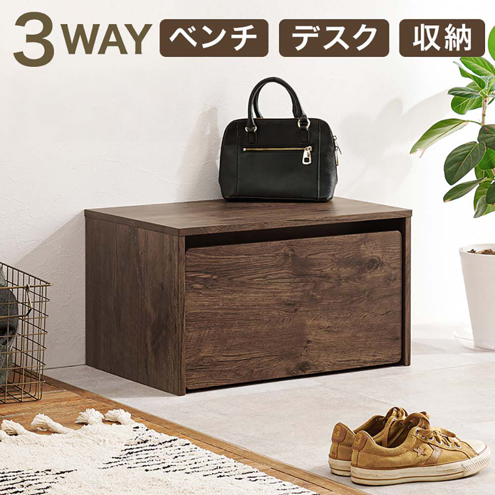 【商品について】ローデスクとして使ったり、腰掛けたり、収納したり、様々なシーンで活躍するワゴン付きベンチです。こちらの商品は組み立て式になります。■規格サイズ：(約)幅60×奥行40×高さ35×座面高35cm■材質主材：プリント紙化粧パーテ...