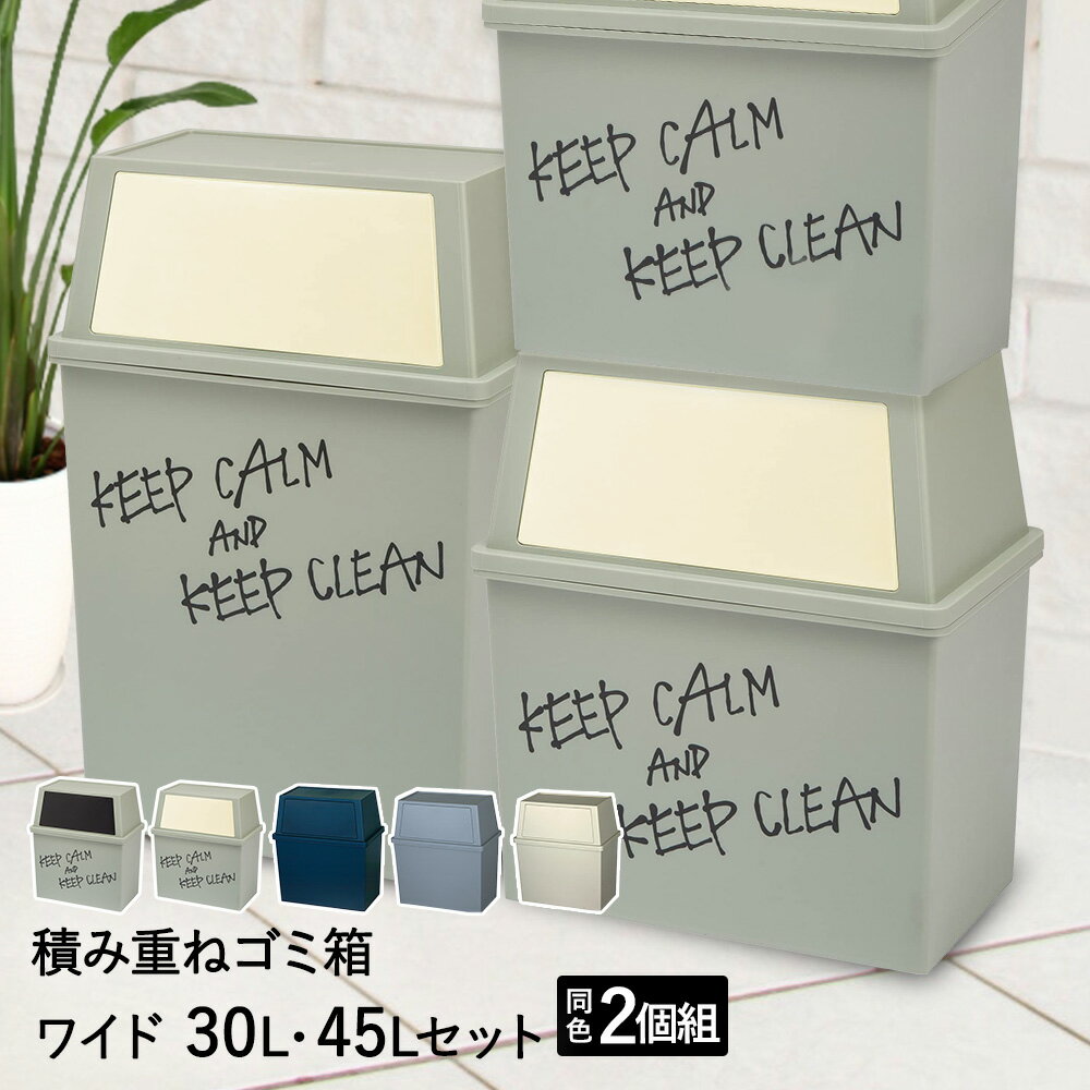 【商品について】 サイズ違いでも積み重ねて使えるワイドタイプ 2個セット。フタはフロントオープンスイング扉。カチッと扉を押し込めばオープン状態を固定可能。フタは丸ごと取り外しでき、お手入れもラクラク。2個重ねて上手に分別。■規格サイズ　30...