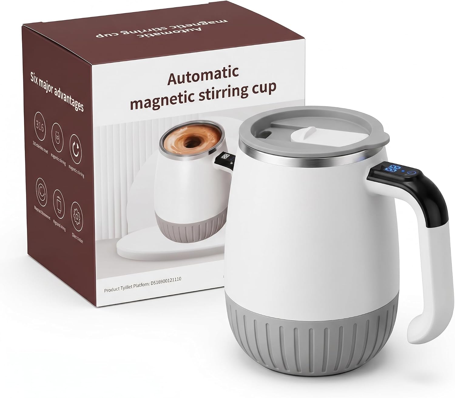 自動攪拌 マグカップ 380ml 電動攪拌カップ 316ステンレス 6500rpm 温度表示 USB Type-C充電式 自動かき混ぜカップ プロテインシェイカー コーヒー 青汁 粉ミルク ココア IPX7防水 蓋付き オフィス ホワイト ...
