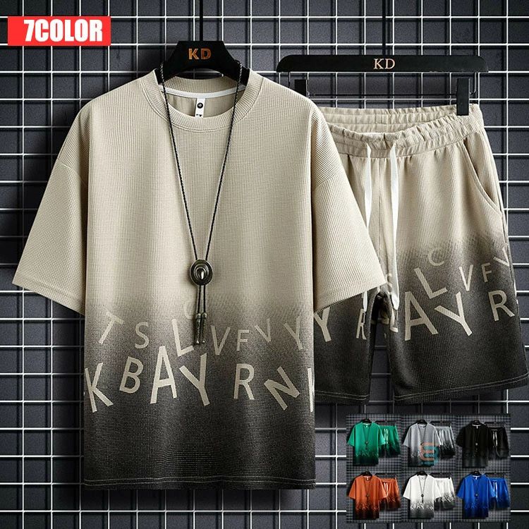 商品情報 商品名 グラデーション ジャージ 上下 メンズ 半袖 Tシャツ ハーフパンツ ワッフル編み 素材 ポリエステル95% コットン5% カラー 白 グレー ベージュ 黒 オレンジ グリーン ブルーサイズ 各サイズの寸法については画像の...