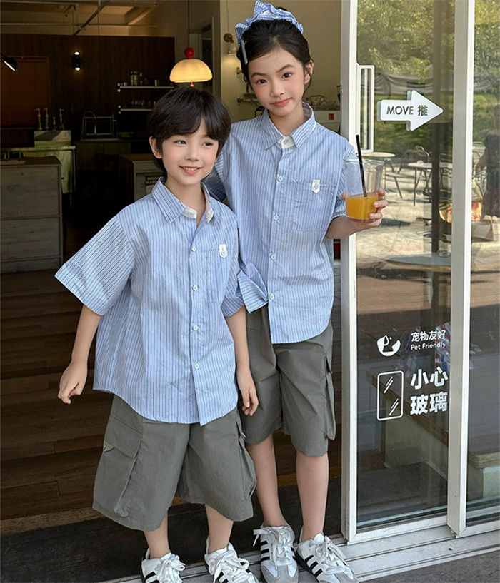 【2026新作】韓国風 子供服 男の子 女の子 夏 半袖シャツ ストライプ シャツ カーディガン 半袖トップス 大きいサイズ キッズ ベビー ジュニア スクール風 おしゃれ かわいい 通学 入園 卒園 ギフト セットアップ 【2026新作】...