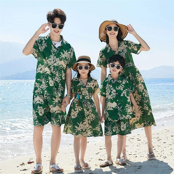 夏服 親子 ペアルック カップルペアルック 花柄 総柄 半袖 シャツ＋ショートパンツ セットアップ ワンピース 海 旅行リゾート風 恋人 家族 親子 お揃い ハワイ 沖縄 旅行美品 アロハ カジュアル服 カップルウエア S M L XL 2...