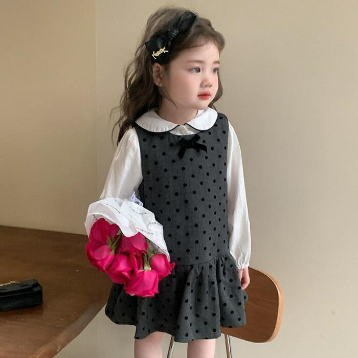 子供 フォーマル ワンピース セットアップ ベビー服 春秋 長袖シャツ ドット ワンピース 2点セット 女の子 ガールズ スーツ ワンピース キッズドレス 子ども 可愛い フリル 子供服 入園式 結婚式 卒園式 誕生日 出産祝い 100日祝...