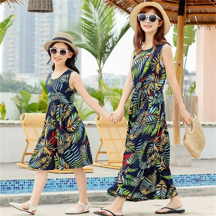 親子コーデ リゾートワンピース 夏服 女の子 レディース 膝丈 ワンピース 旅行 リゾートママと娘 夏物 花柄 ワンピース 子供服 ビーチワンピース ノースリーブ ワンピ おしゃれ 薄手 18タイプ リンクコーデ 海 涼しい 沖縄旅行 親子...
