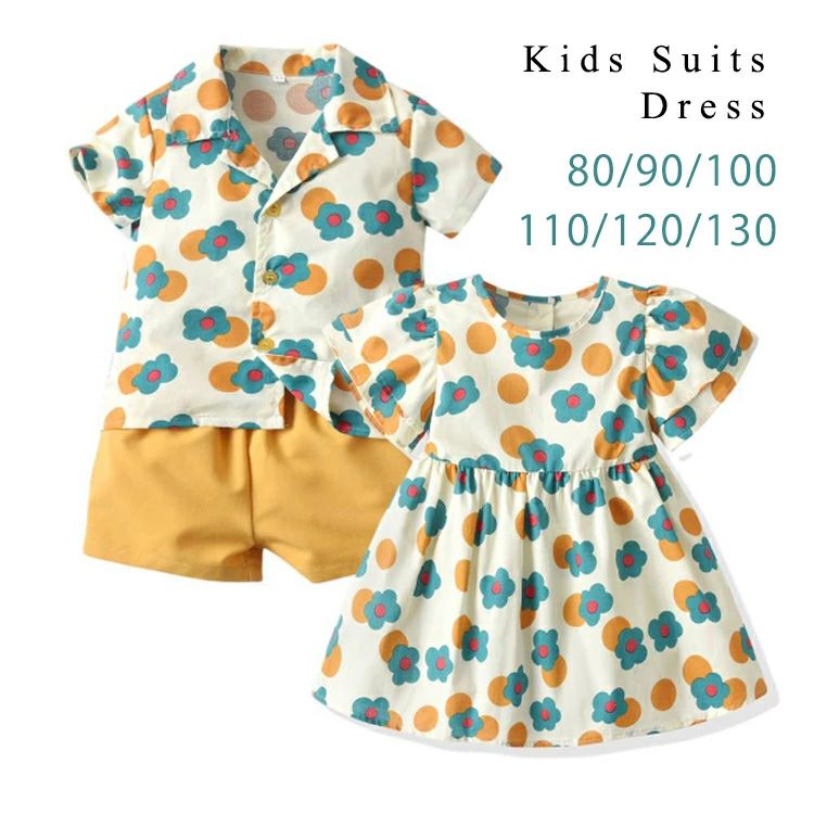 商品名 女の子・男の子お揃いのように切れるので、双子ママにもおすすめ！ 素材 10％ポリエステル、90％綿 カラー スーツ、ワンピース セット内容 【スーツ】シャツ+パンツ 【ワンピース】単品 サイズ 80cm、90cm、100cm、110...