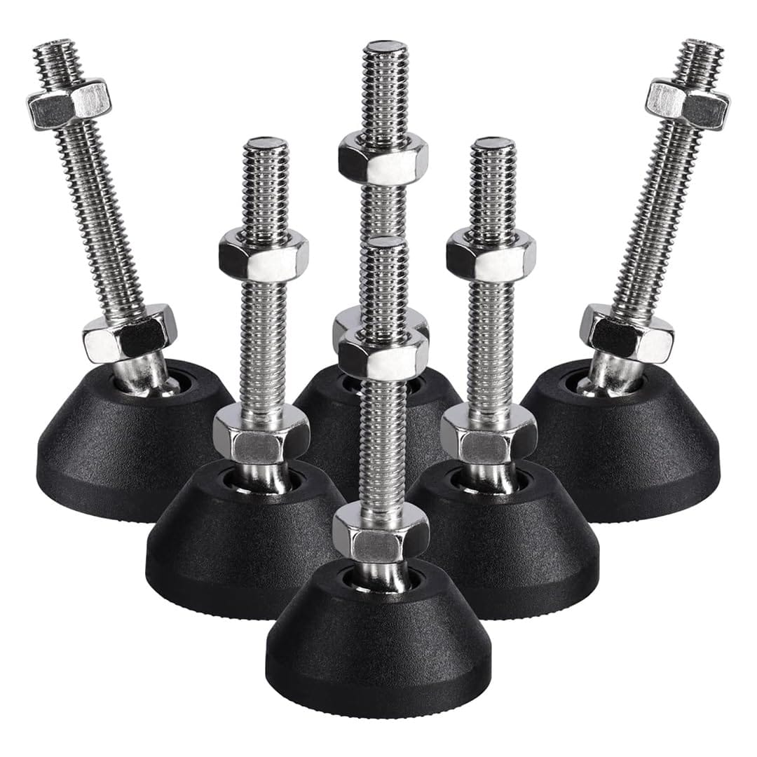 【便利な6個セットで水平出し】 お得な6個セットでお届けします。家具の脚先にねじ込むことで微妙な高さ調節が可能になります。テーブルの4本脚＋予備として、あるいは椅子や棚など複数の家具のガタツキをまとめて解消するのに適しています。床面の凹凸に...