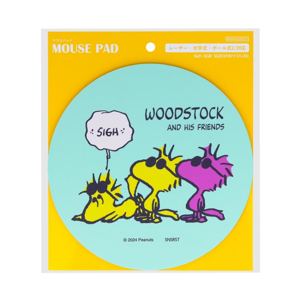 スヌーピーの一番の親友ウッドストックのキュートなステーショナリー【特長】ダイカットに大判の絵柄がキュートなマウスパッド【仕様】レーザー・光学式・ボール式対応【サイズ】180mm×180mm×3mm【材質】ポリエステル・ゴム