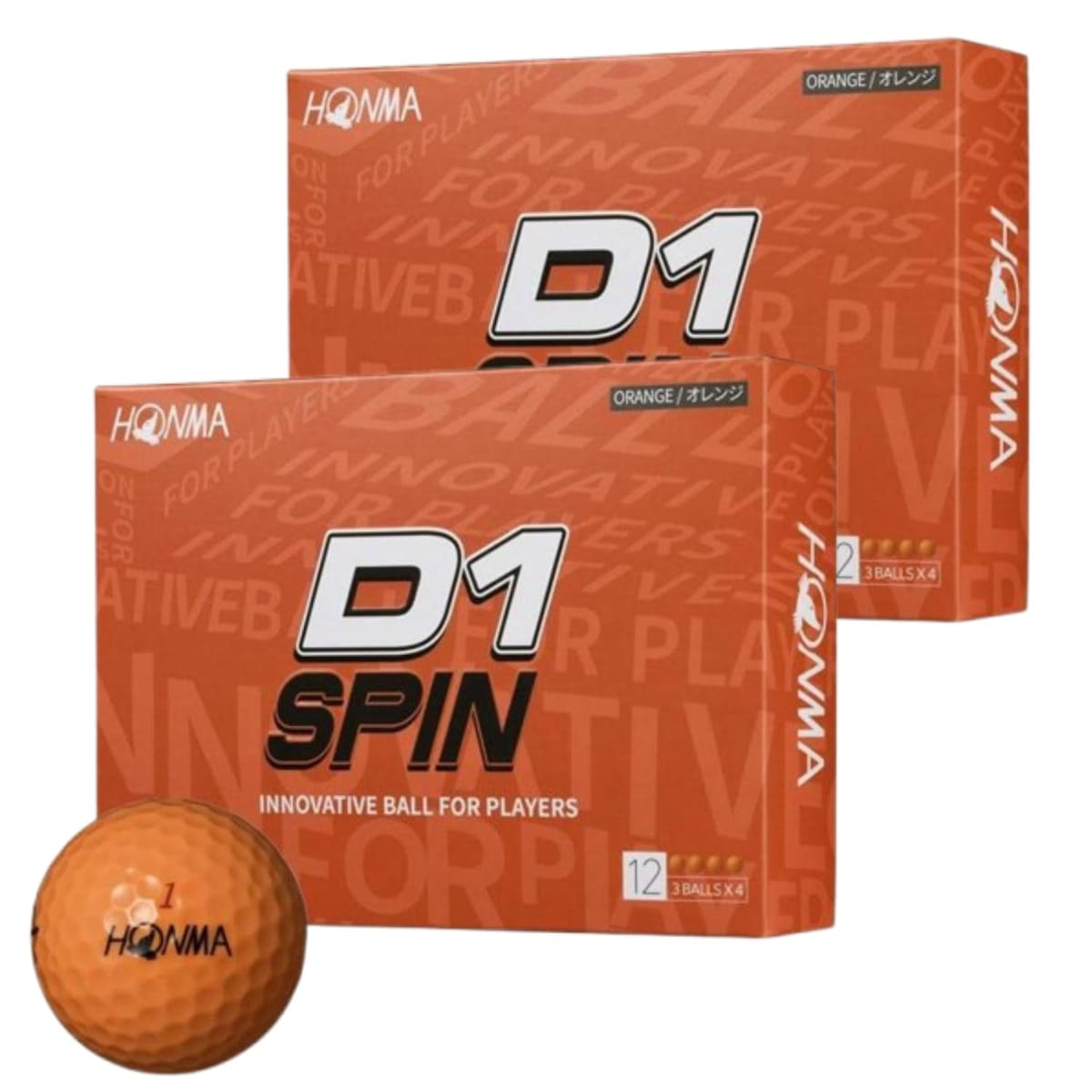 ■カラー：オレンジ■構造:2ピース■フィーリング：ソフト■入数：24球■性能別: スピン■ボールナンバー:No.1、2、3、4■本間ゴルフ　D1　スピン　SPIN 2023年モデル ■カラー:オレンジ