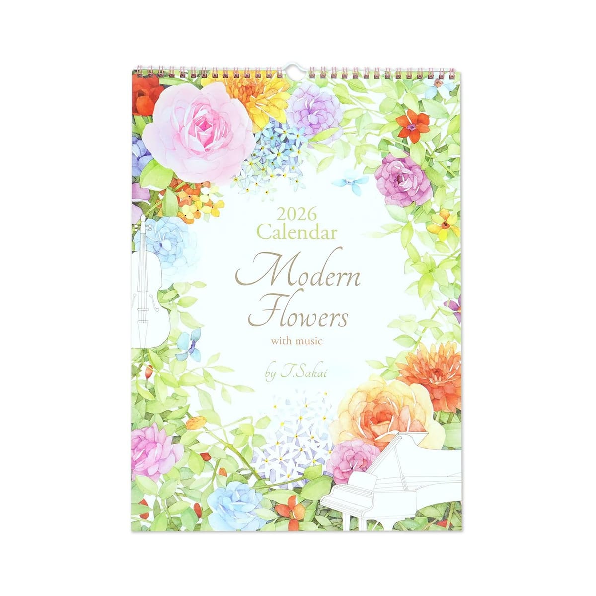 【サイズ】縦415×幅290mm【仕様1】壁掛けタイプ、ツインリング式【仕様2】表紙1枚、本文12枚、六曜あり【その他】ヨーロッパで活躍中のデザイナーが描くモダンな花々。