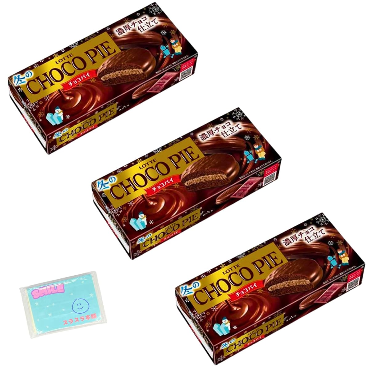 ロッテ 冬のチョコパイ 6個入 ×3個セットです。濃厚なチョコ感を楽しめる冬だけのチョコパイです。【名称】チョコレートケーキ　【原材料名】小麦粉（国内製造）、砂糖、ショートニング、水あめ、カカオマス、植物油脂、液卵、乳糖、全粉乳、ココアパウ...