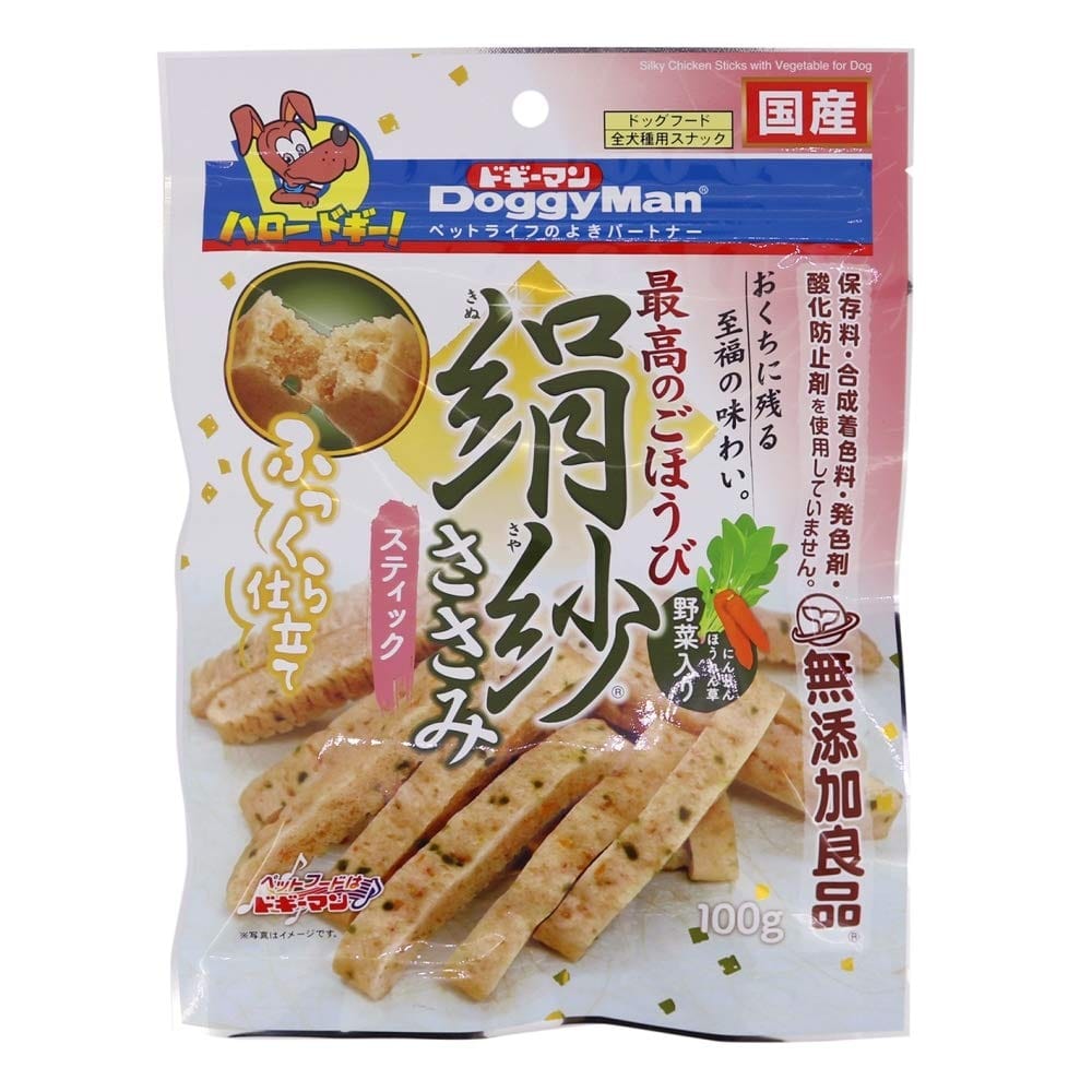 常温ブラント名: ドギーマンメーカー名: ドギーマン商品の重量: 100 g 絹紗 スティック 野菜入り 100g。