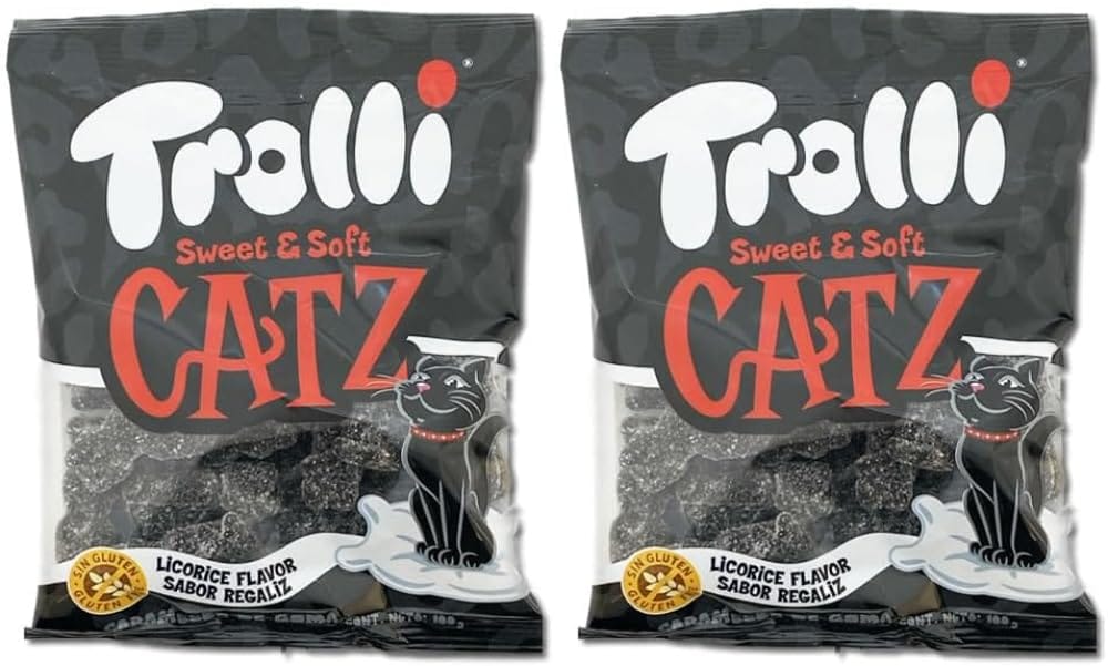 名称：菓子（グミキャンディ）内容量：100g×原産国：スペインリコリス（甘草の一種）の独特な風味が特徴の猫の形をしたグミキャンディ。 ハロウィンシーズンにもおススメの商品です。※この商品はリコリス（甘草の一種）のフレーバーを使用した個性的な...