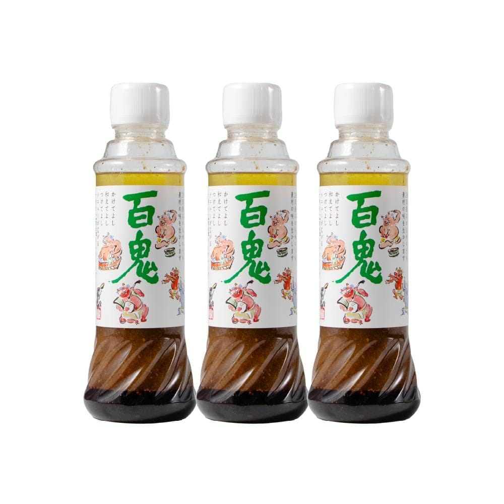名称：六花亭 百鬼ドレッシング 1本×3個セット原材料名：なたね油、醤油、米酢、粒入りマスタード、香辛料、海塩/調味料（アミノ酸等）、甘味料（甘草）、ウコン色素、酸味料、安定剤(増粘多糖類)、(原材料の一部に小麦、大豆、りんごを含む)内容量...