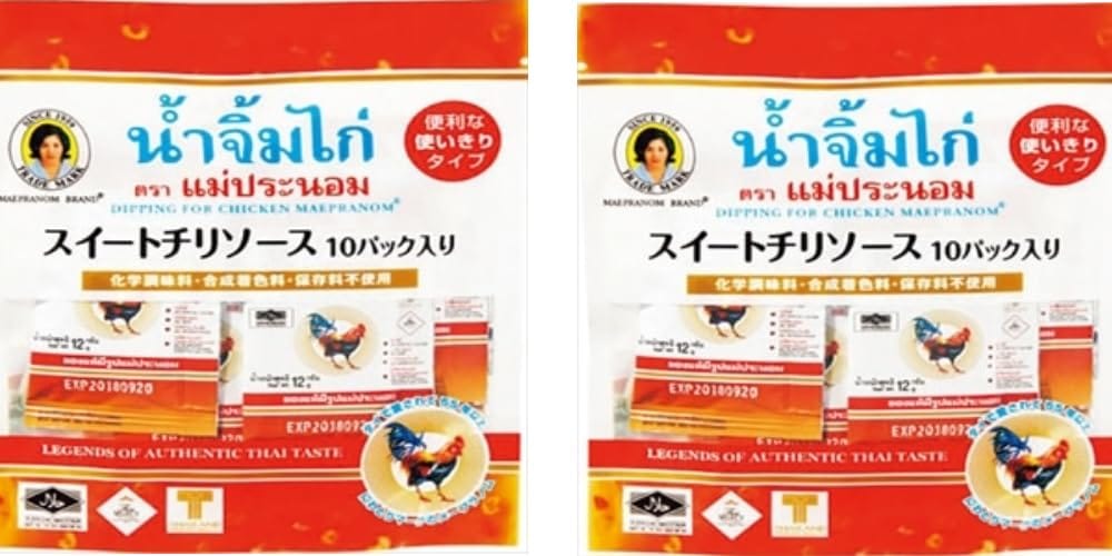 名称：スイートチリソース原産国：タイ内容量：12g×10パック入り×2袋セット便利な使いきりタイプのスイートチリソース。 唐辛子、にんにく、砂糖などを原料とした甘辛ソース。 生春巻きのタレだけではなく、様々な揚げ物のつけダレとして使用されて...