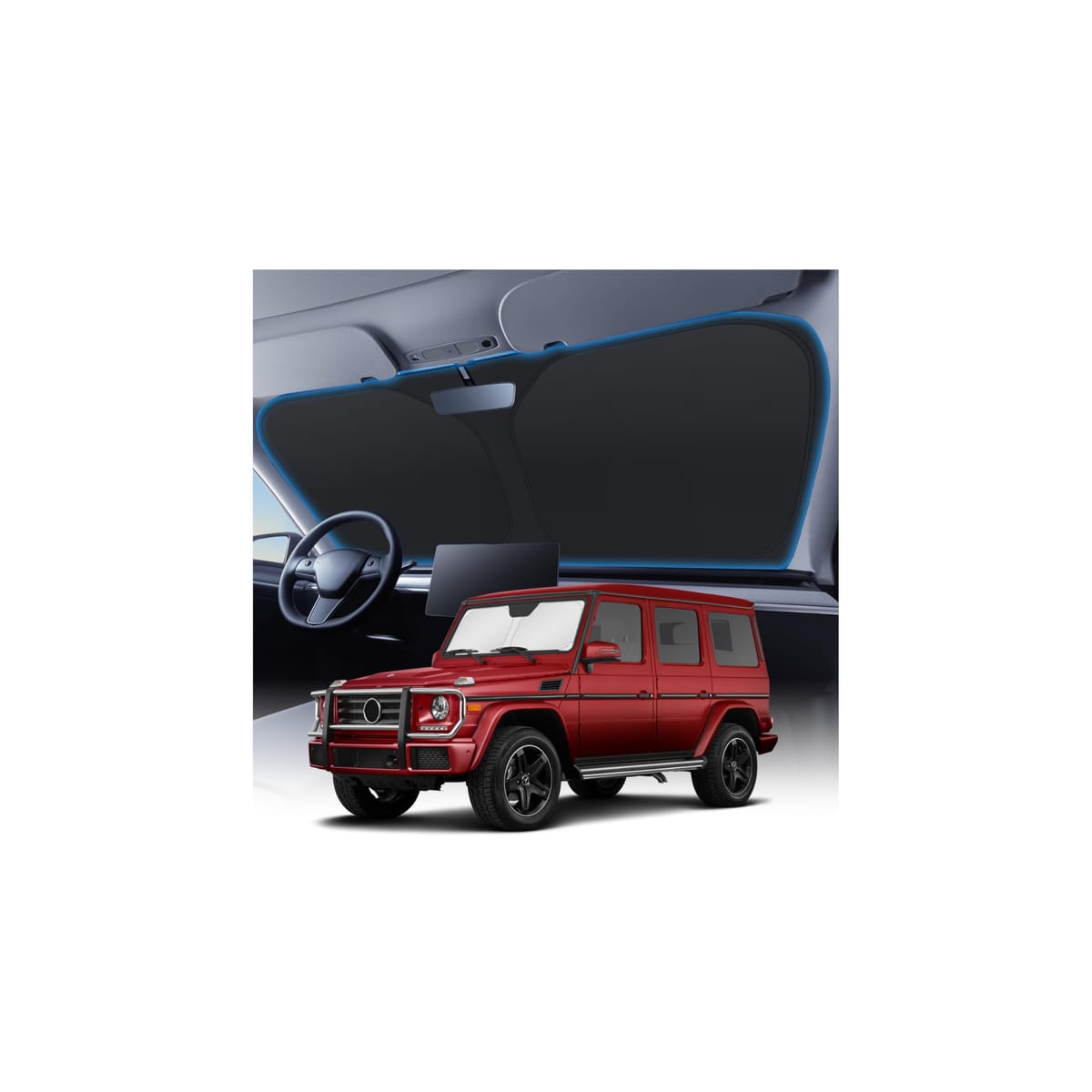 【車種専用】当社のフロントガラスシェードカバーは、1990-2018年式メルセデスベンツGクラスW463 G550 G55 G63 G65にぴったりフィットし、フロントガラスを完全に覆い、隙間がなく、100%完璧にフィットします。 (201...
