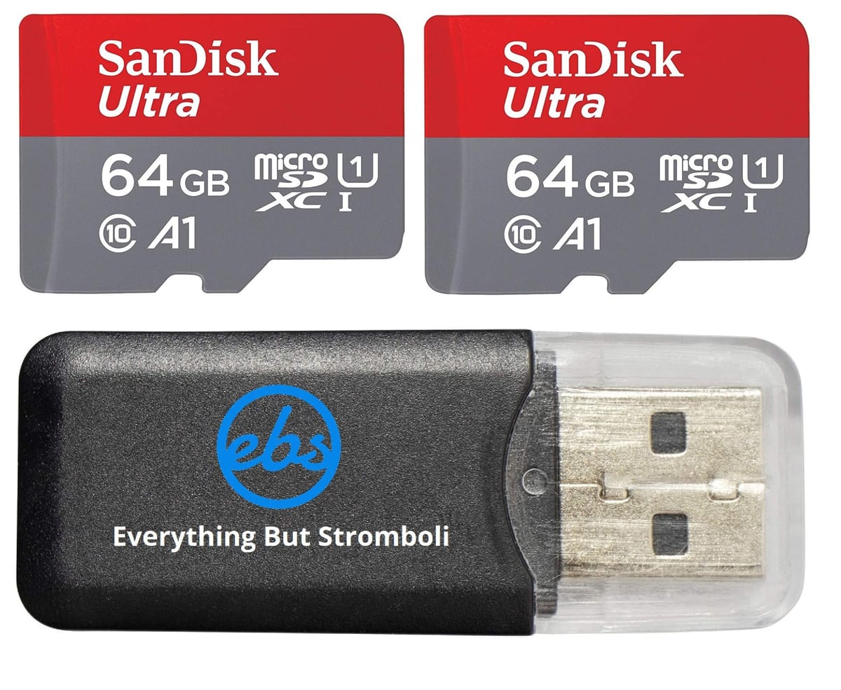 Sandisk Ultra 64GB microSDカード、UHS-1 2パック。Everything But Stromboli (tm) メモリーカードリーダー (色は異なる場合があります)環境に優しいバルクパッケージ。 Ultra S...