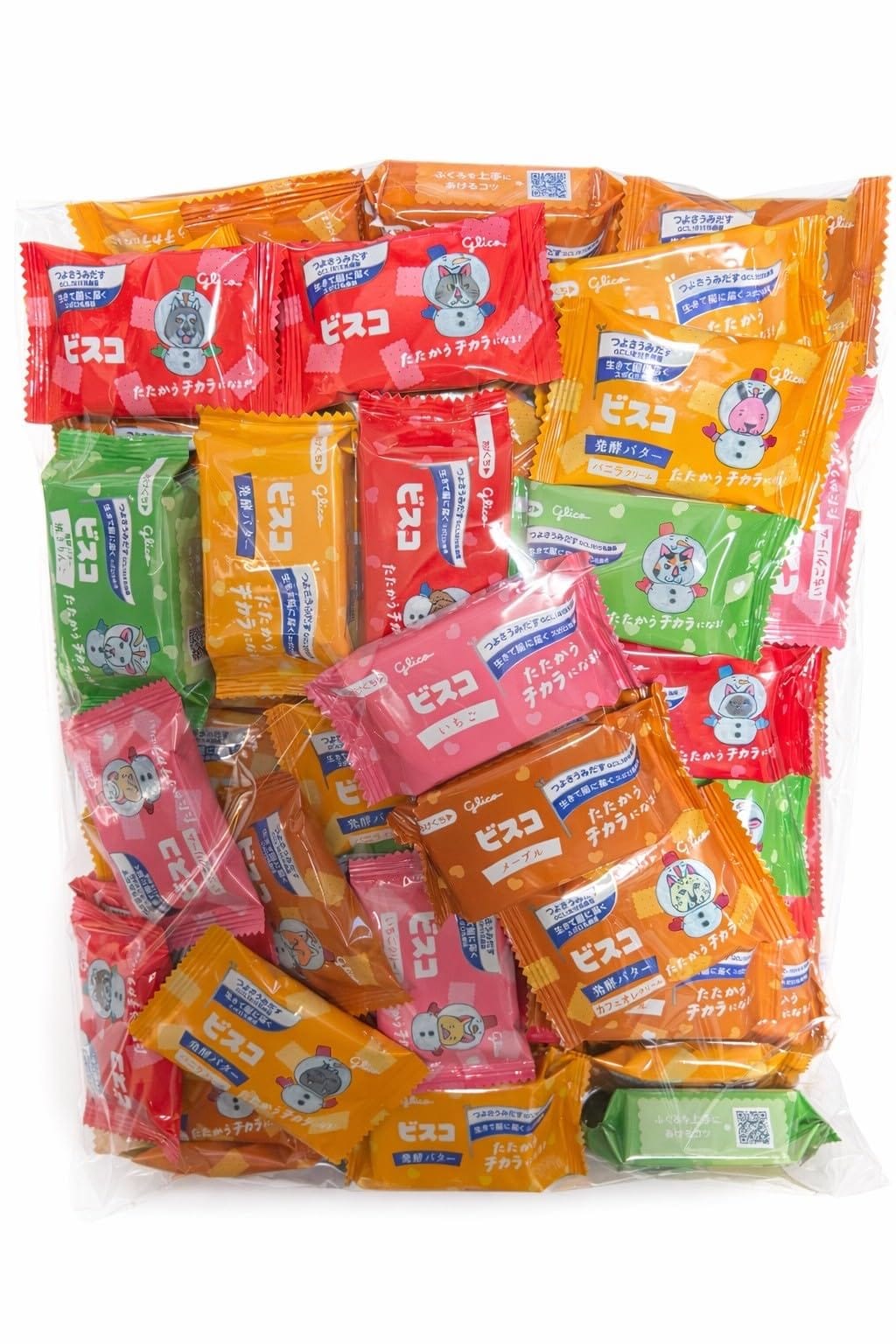 ・定番人気のミルクを多めにした、安心して選べるビスコ大容量アソートで・5枚入と2枚入を組み合わせ、しっかり食べたい時も配布用にも使いやすい構成です。・ミルク・いちご・バター・メープル・りんご・バニラ・カフェオレの7味9種アソート。・個包装で...