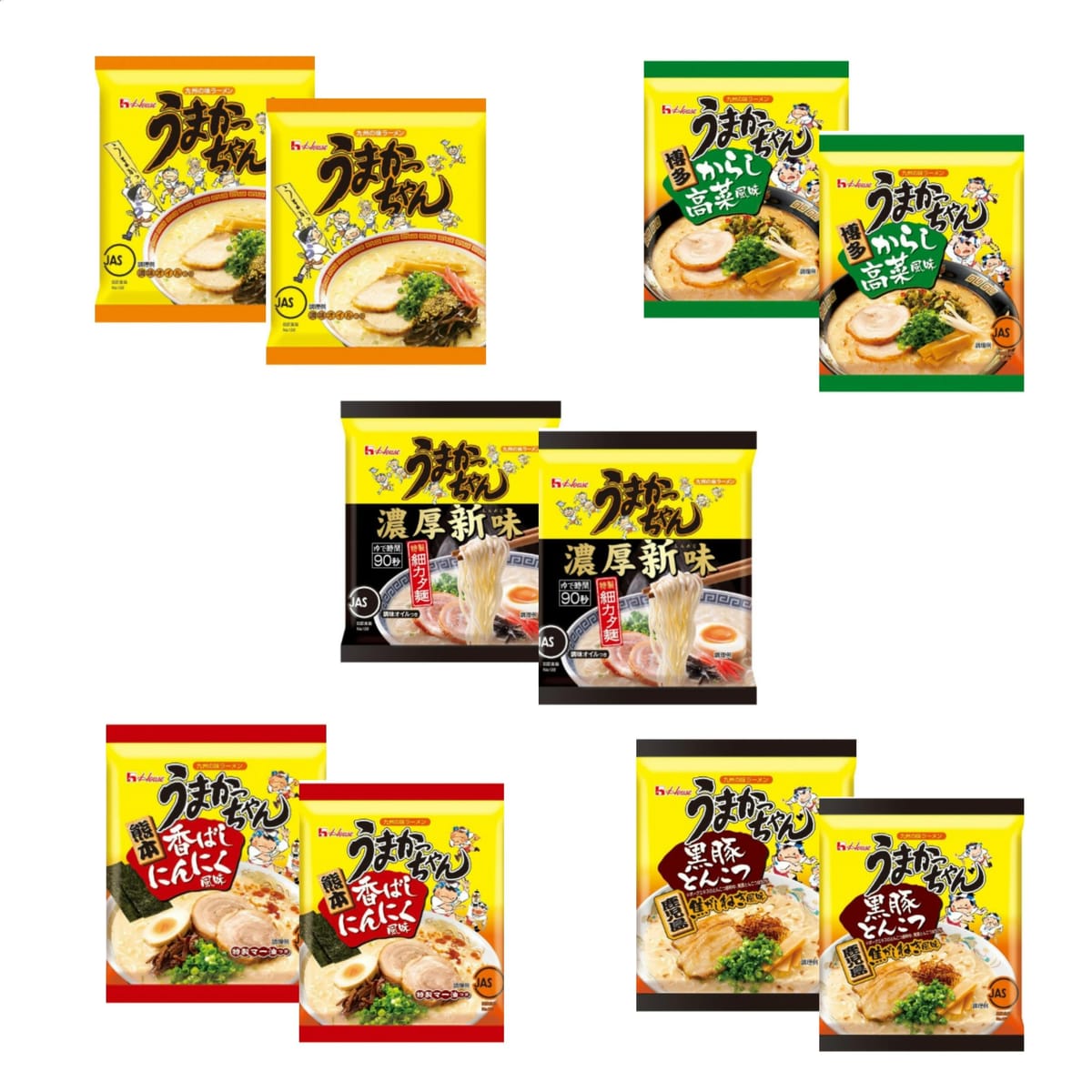 うまかっちゃん5種10食セット（5種x各2食）食べ比べをお楽しみください！うまかっちゃんオリジナル からし高菜 濃厚新味 黒豚とんこつ 香ばしにんにく＜うまかっちゃんオリジナル＞ スープは豚骨エキスをベースに野菜エキス・香辛料でまとめた白濁...