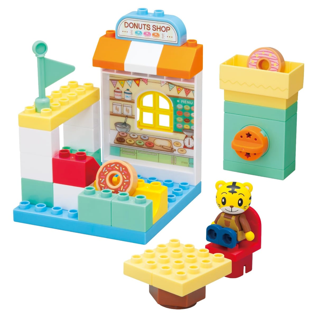 （C）Benesse Corporation / しまじろう電池・不要対象年齢：3才～しまじろうの『まなびぐんぐんあっぷ』シリーズより、組んで動かせる・社会性を育むブロック「 アクションブロックシリーズ しまじろうのドーナツやさんブロックセ...