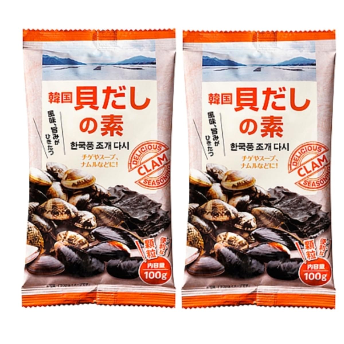 内容量：100g × 2袋栄養成分： 100g当たり ●エネルギー：191kcal ●たんぱく質：8.9g ●脂質：0.6g ●炭水化物：37.3g ●食塩相当量：45.6g 韓国料理には欠かすことのできない貝だしの素です。 アサリエキスと...