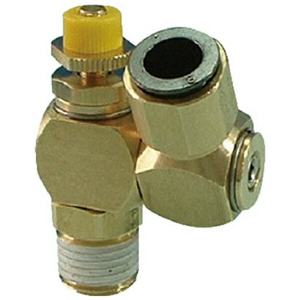 ■三次元でのチューブ取り出しができます。■本体が金属製です。【仕様】・接続口径： R3/8・適合チューブ外径D（mm）： 8・使用流体： 空気・使用温度範囲： -5〜60℃（凍結なきこと）・使用圧力： 0.05〜0.7MPa・メーターアウトタイプ