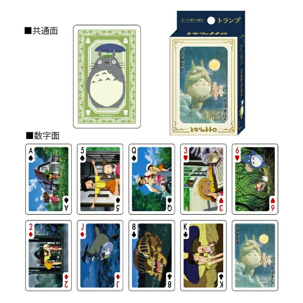 全カードの数字面に作品中のシーンを盛り込んだトランプ。オリジナルの豪華箔押しケースに入っています。（C） 1988 Studio Ghibli