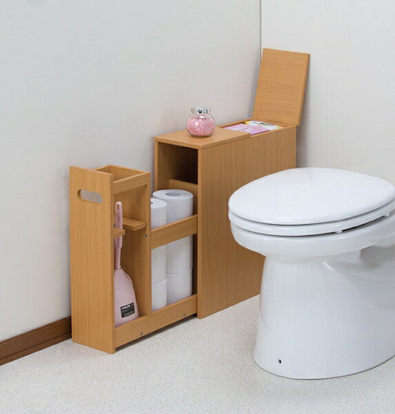 トイレの収納スペースがぐ~んとアップ！！●前方スライド式で取り出しやすい。●トイレットペーパー6個収納可能。●組立不要完成品●サイズ：本体：(約)幅16×奥行46~85×高さ50.5cm、ブラシ収納部：(約)幅11×奥行13×高さ43cm、...