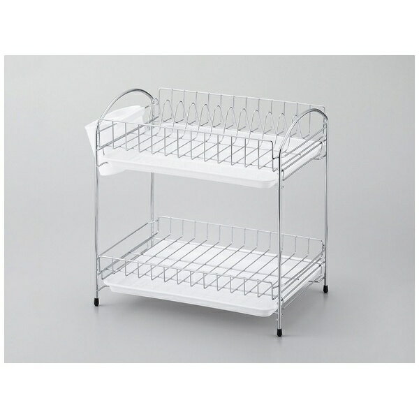二段式の広いスペースでたくさん置ける水切りかごです。スライド式のトレーで、たまった水も簡単に取り除けます。■材質・仕様本体：スチール・クロムメッキ仕上げ、トレー・ポケット：ポリプロピレン■サイズ等約260×410×355mm（約1，200g）