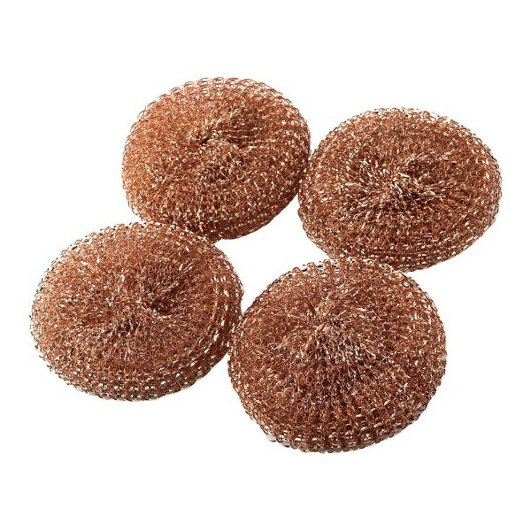 純銅製のやわらかいタワシです。銅イオン効果で雑菌の繁殖を抑え、清潔さを保ちます。鉄製のフライパンや五徳、グリルの網など、様々な調理器具の汚れ落としに最適です。傷つきにくい素材なので、安心してご使用いただけます。4個入りです。