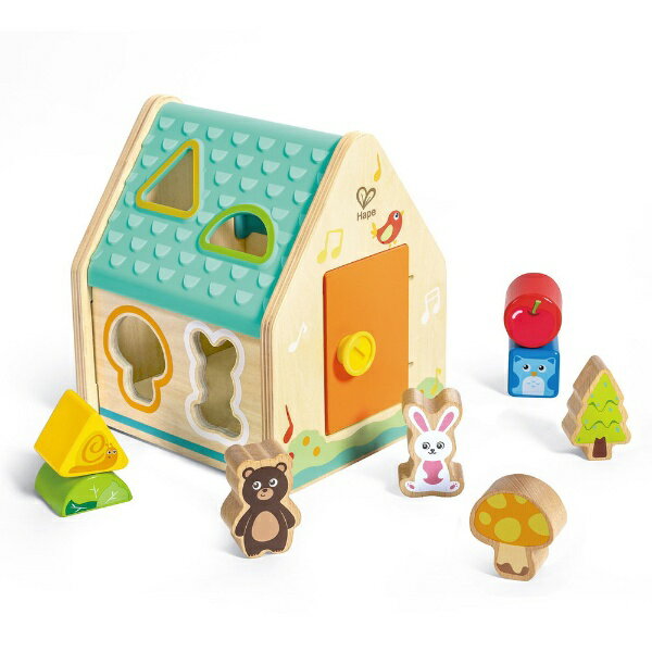 森のおうちがテーマのかわいい型はめボックス！■おうちの中に動物たちを入れてあげよう！おうちのドアにはカギがかけられるので、鍵開け遊びで手先の器用さを養えます。■ドアの反対側にはかくれんぼ遊びができるルーレット付き！どんな動物が隠れているかな...