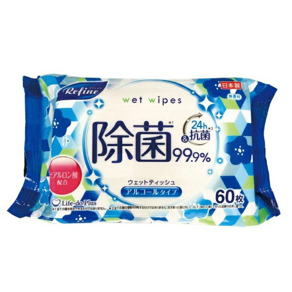 アルコール配合の除菌ウェットティッシュです。■99.9％除菌全ての菌を除去するわけではありません。■24h抗菌全ての菌の増殖を抑制するわけではありません。拭き取った面に対してJIS Z 2801に準じて行った試験の結果に基づく。■水には溶け...