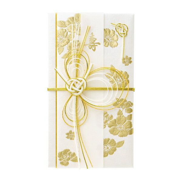 絹のようにしっとりと輝くパール紙に彫刻版による立体的で繊細な金箔押しを施した豪華な仕上がりです。■内容量：1枚■付属品：中袋付（無地）、短冊3枚(寿・無地)■サイズ：W100×H180mm