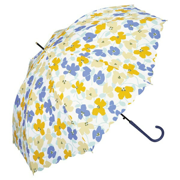 北欧タッチのコロンとした可愛いお花が特徴の雨傘。元気に咲きほこる姿を連想させるような、「つた」も一緒に描かれた花柄デザインです。大きめスカラップの柔らかい印象と、温かみのあるカラーでなんだか元気をもらえそう。持ち手は、ブルーが「ネイビー」、...