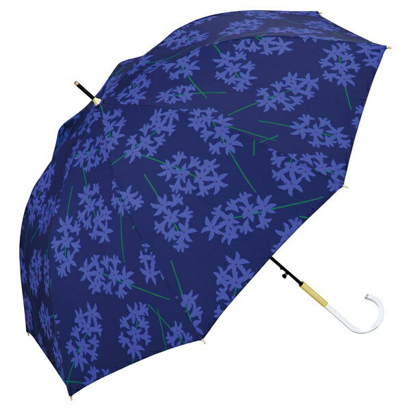 北欧風の色と描き方のヒヤシンス柄の長雨傘。ほっこりとした柄ですが、クリアの手元と合わせて、重すぎずに軽やかな印象になるように調整しています。オフ、グレー、ネイビーといずれも幅広いファッションに合わせやすいカラー展開。石突のアルミゴールドが上...