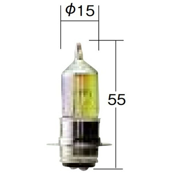 二輪車向けヘッドランプ用（競技車専用）定格電圧： 12V定格電力： 30/30W口金： P15d-25-1ガラス球： T15光色： イエロー