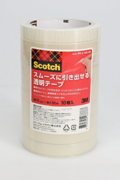 ●スムーズに引き出せる透明テープ●軽く引き出せ、音がしにくい●仕上がりキレイで黄ばみにくい●軽やかにテープが引き出せ、ピリピリといった音もしにくい●高い透明性で黄ばみにくく、長時間経っても仕上がりキレイ●サイズ：幅15mm×長さ35m