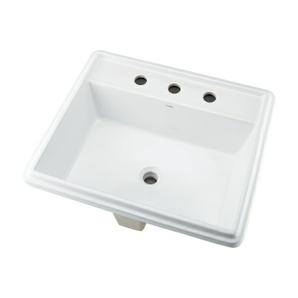 カクダイの角型洗面器です。陶器製で、容量は12.5L。3ホールタイプなので、水栓金具の取り付け穴が3つ空いています。シンプルなデザインで、様々なスタイルの洗面所に合わせやすいアイテムです。