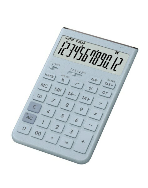 デザイン電卓（12桁）　JT-200T-BU-N　グレイッシュブルー生活空間に馴染むデザインと、計算によるストレスの軽減を図り、 便利さの先にある使う楽しさ、持つ歓びを、一人ひとりのユーザーに。シンプルな見た目と、ストレスフリーな使い心地が...