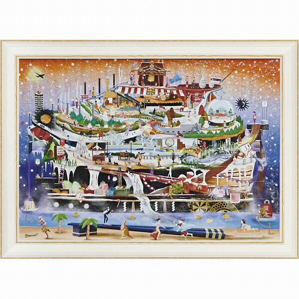 ■サイズW79xH58xD2.5cm■重さ約1.8kg■材質樹脂フレーム■仕様絵の表面を特殊ゲル加工＆ラメチップ加工、壁掛用■作家なかの まりの■作者詳細等武蔵野美術大学造形学部油絵学科卒。ロンドンでフリーランスのテキスタイルデザイナーとし...