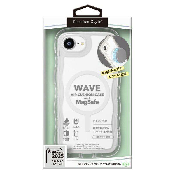 やわらかな波打つデザインが可愛らしい各種MagSafeアクセサリーに対応したiPhone 16e用 ウェーブ エアクッションケースです。側面のTPU素材が2層構造で内側は硬質なTPU素材でiPhone本体をしっかりとホールド、外側は柔らかな...