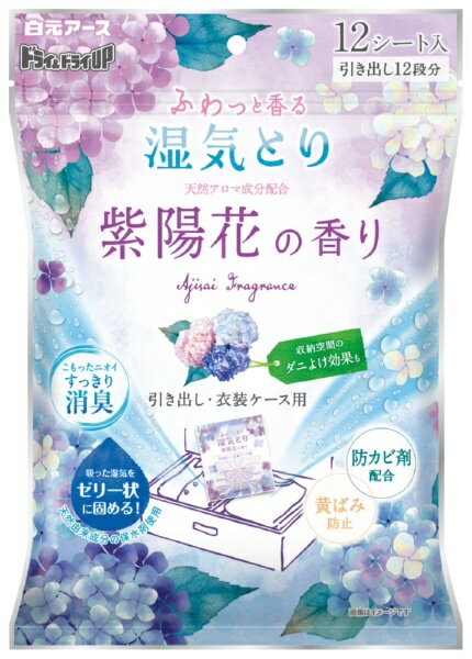 ●湿気を吸うとふわっと香り、ゼリー状に固まるタイプの除湿剤です。●引き出し・衣装ケース内の湿気をとり、紫陽花のやさしい香りでこもったニオイをさわやかにします。●引き出しや衣装ケースの中で場所をとらない薄型タイプです。●収納空間の気になるニオ...