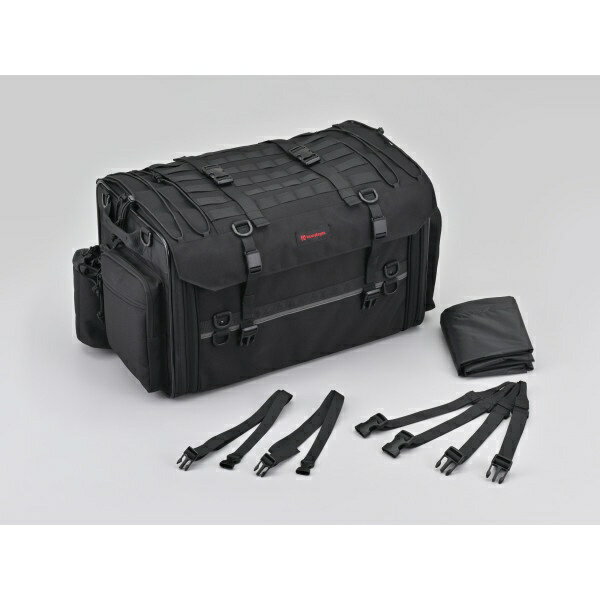 ●キャンプツーリングも十分の容量。[ 固定を確かなものにする2つの方法 ]○イージーリングベルト「ベルトを」おいて、「シート」はさんで、「バックルを」はめるだけでカンタン固定。　見た目も固定もシンプルに。　意匠登録 No.D1608431○...