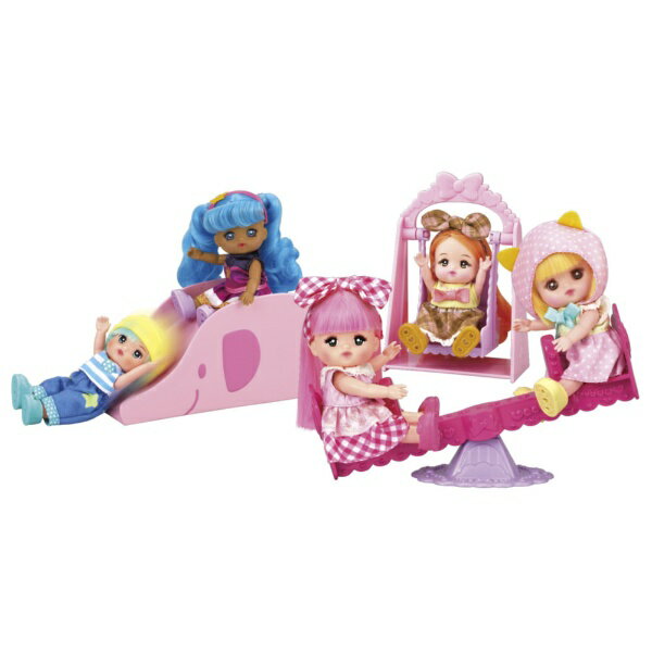 公園の遊具がいっぱい！かわいい遊具でポケットメルちゃんと公園遊びを楽しんじゃおう！セット内容ブランコ、シーソー、すべりだい※お人形は付属しません。