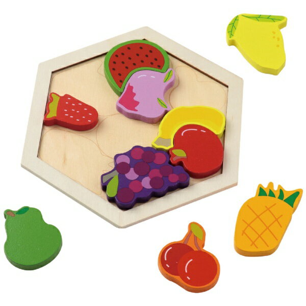 10種類の果物をモチーフにした、あたたかみのあるカラフルな木製パズルです。お子さまが安心して遊べるように、ピースの角を丸く仕上げています。自然素材の優しい質感と安全設計で、親子で一緒に楽しく遊べる知育アイテムです。商品サイズ：190×160...