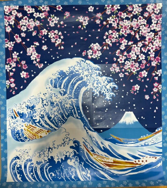富士、波、櫻をモチーフにした大判ハンカチです。インバウンド向けに最適です。